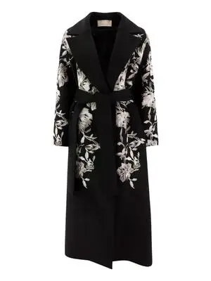 Elie Saab Floral-embroidered Coat - Black