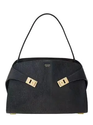 FERRAGAMO Medium Hug Leather Shoulder Bag - Black