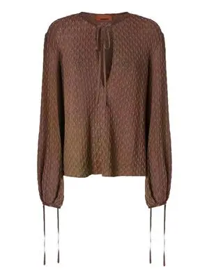 Missoni Textured Tie-neck Top - Brown