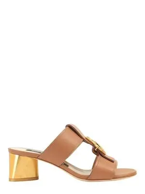 SERGIO ROSSI Leather Flat Sandals - Brown