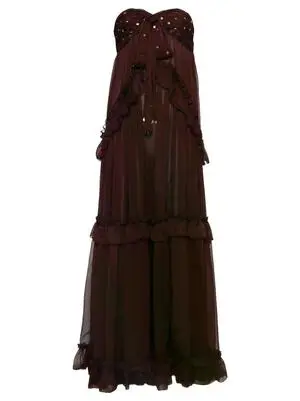 SIEDRES Sequin-embellished Strapless Maxi Dress - Brown