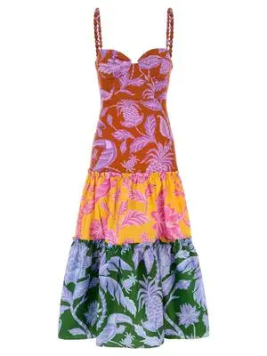Farm Rio Tropical-print Tiered Midi Dress - Pink