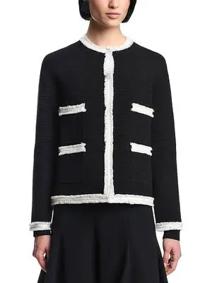 Emporio Armani Ottoman Stitch Knit Jacket With Fringe Hems - Multi