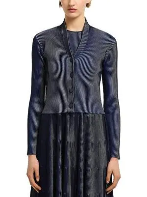 Emporio Armani Bicolor Ribbed Striped Cardigan Sweater - Solid Black