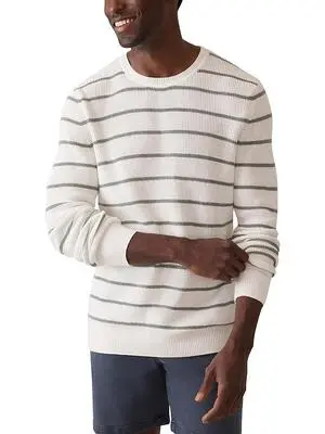 Faherty Brand Sunwashed Regular Fit Crewneck Sweater - White Sage Stripe