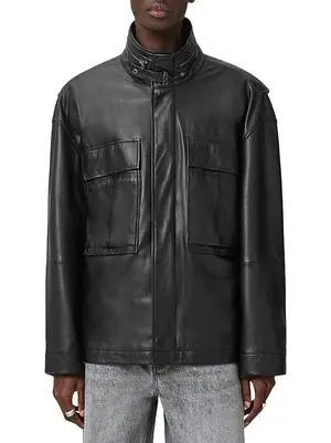 ALLSAINTS Halton Relaxed Fit Leather Jacket - Black