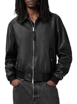 ALLSAINTS Marco Oversized Leather Bomber Jacket - Black