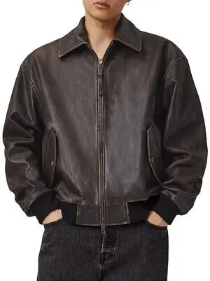 ALLSAINTS Marco Oversized Leather Bomber Jacket - Vintage Black