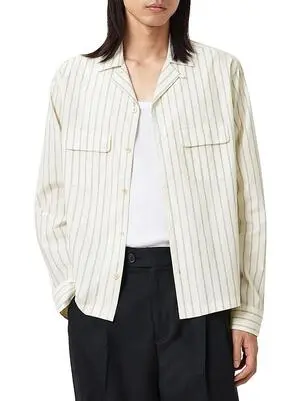 ALLSAINTS Stanley Boxy Fit Long Sleeve Camp Shirt - Soap White