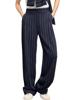 M.M.LAFLEUR Fitz Pleated Pinstripe Trousers - Navy/ivory