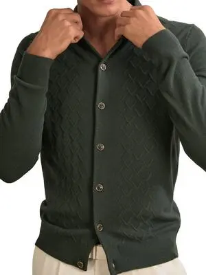 REISS Gideon Wool Button-through Cardigan - Forest Green