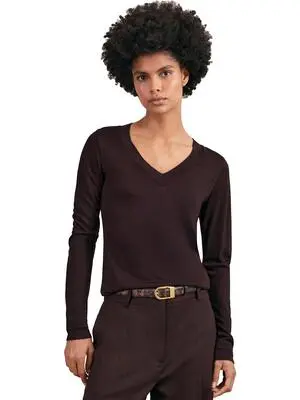 REISS Brady Jersey V-neck Top - Plum