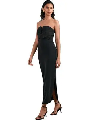 Halston Strapless Crepe Midi Dress - Black
