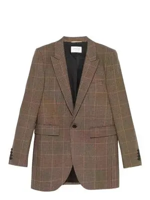 Saint Laurent Checked Single-breasted Blazer - Brown