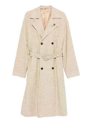 LARDINI Herringbone Belted Coat - Neutrals