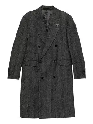 LARDINI Herringbone Double-breasted Coat - Black