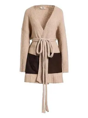 Alpha Studio Alpaca Wool Blend Cardigan With Leather Details - Beige