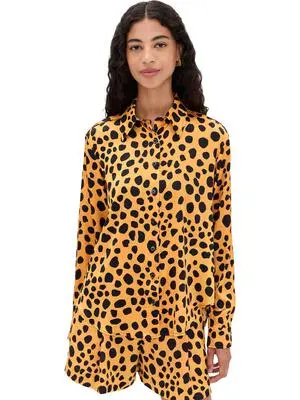 BRUCEGLEN Stretch Silk Button-up Shirt - Cheetah Spot