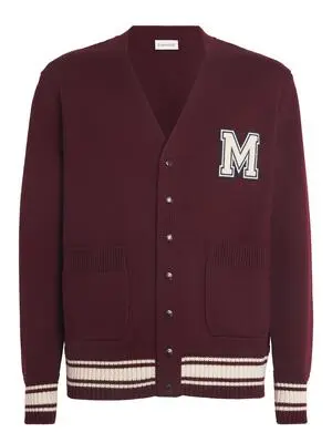 Moncler Virgin Wool Monogram Cardigan - Burgundy