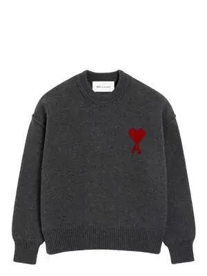AMI Paris De Coeur Crew Neck Wool Sweater - Grey