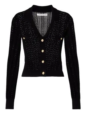 Alessandra Rich Pointelle Cotton And Cashmere Cardigan - Black