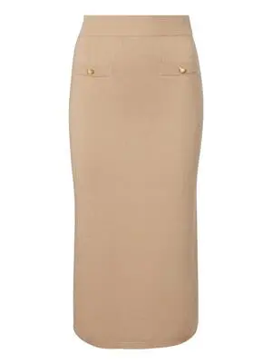 Alessandra Rich Cotton And Cashmere Pencil Skirt - Beige