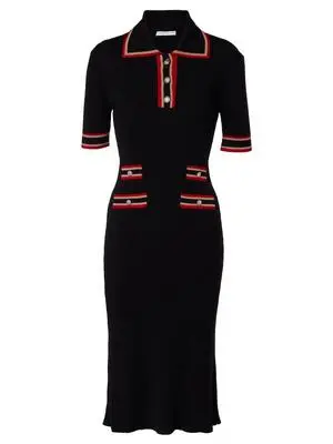 Alessandra Rich Ribbed Virgin Wool Polo Dress - Black