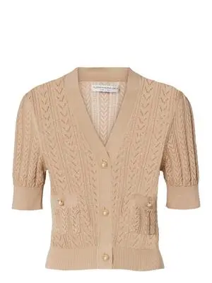 Alessandra Rich Pointelle Cotton And Cashmere Cardigan - Beige