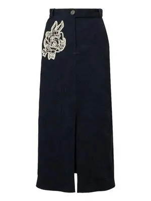 Erdem Floral Cotton-blend Jacquard Midi Skirt - Blue