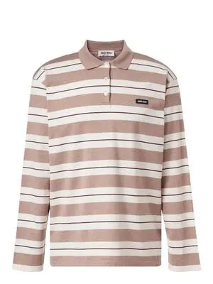 Miu Miu Striped Cotton Jersey Polo Shirt - Beige