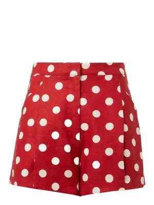 Posse Rosalie Polka-Dot Linen Shorts Red