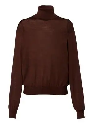 Saint Laurent Cashmere, Wool, And Silk Turtleneck Sweater - Brown