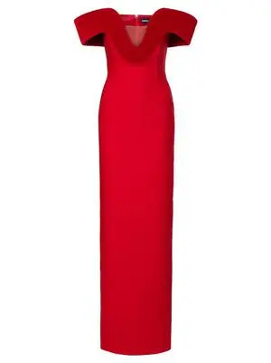 David Koma Velvet-trimmed Wool-blend Gown - Red