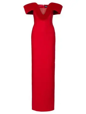 David Koma Velvet-Trimmed Wool-Blend Gown Red