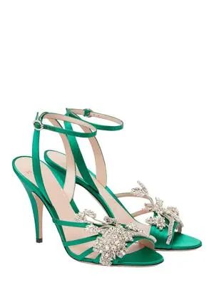 Valentino Garavani Ladycrush 100 Embellished Satin Sandals - Green