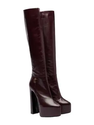 Saint Laurent Nico Leather Platform Knee-high Boots - Burgundy