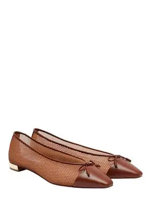 AQUAZZURA Gioia Mesh And Leather Ballet Flats - Brown