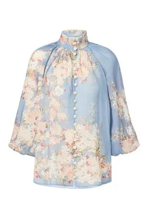 Zimmermann Cascadian Floral Ramie Blouse - Blue