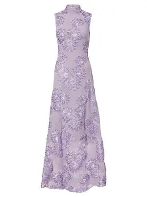Remain Birger Christensen Floral Embroidered Mesh Maxi Dress - Purple