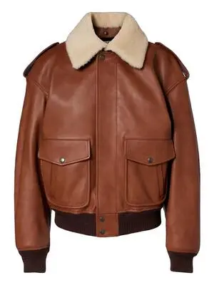 Saint Laurent Shearling-trimmed Leather Bomber Jacket - Brown