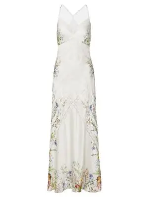 Camilla Floral Silk Satin Slip Dress - White