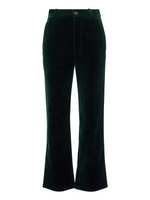 Saint Laurent Cotton Velvet Straight Pants - Green