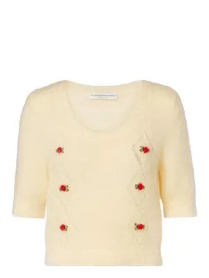 Alessandra Rich Embroidered Mohair-blend Sweater - Yellow
