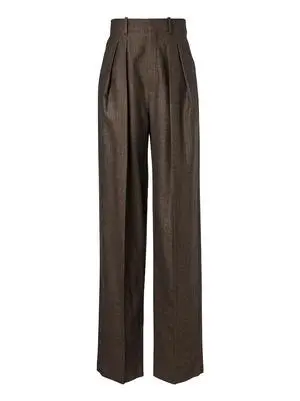 Saint Laurent Herringbone Wool Wide-leg Pants - Brown