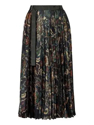 Sacai Floral Pleated Midi Skirt - Multicoloured