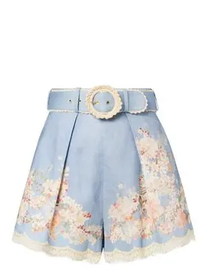 Zimmermann Cascadian Floral Linen Shorts - Blue