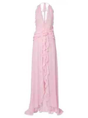 Blumarine Ruffled Silk Georgette Maxi Dress - Pink