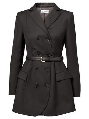 SELF-PORTRAIT Belted Double-breasted Blazer Dress - Black
