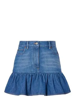 Valentino Garavani Denim Mini Skirt With Ruffle - Blue