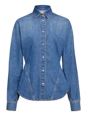 Alaïa Curved Hem Denim Shirt - Blue